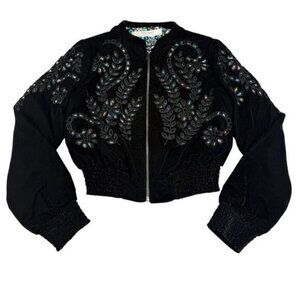 Zara | Jackets & Coats | Zara Velvet Eyelet Cut Out Bomber Jacket Size ...